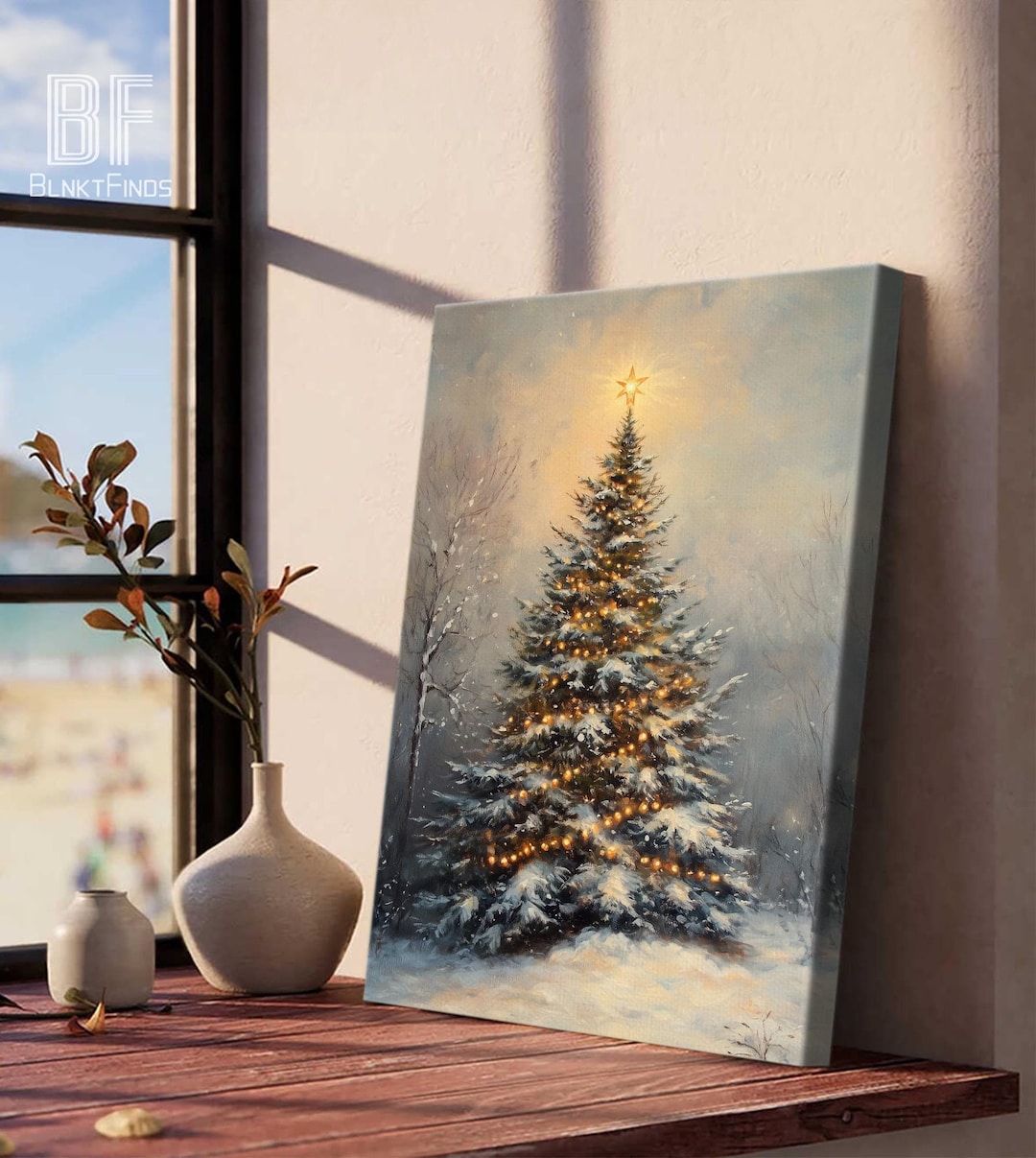 Vintage Moody Christmas Tree Canvas or Poster, Antique Holiday Winter ...