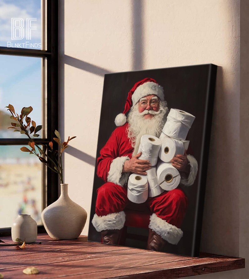 Santa Bathroom Canvas Wall Art, Funny Christmas Decor, Festive Holiday ...