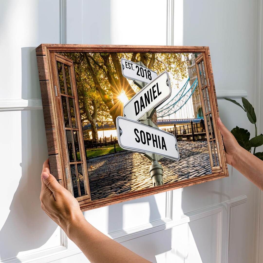 Custom Name Street Sign Canvas, Vintage Window Frame Wall Art, Romantic ...
