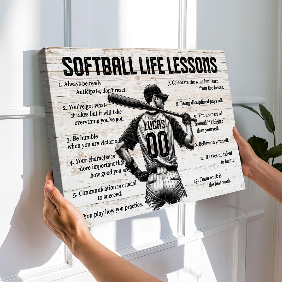Softball Life Lessons Personalized Canvas, Custom Softball Poster Print ...