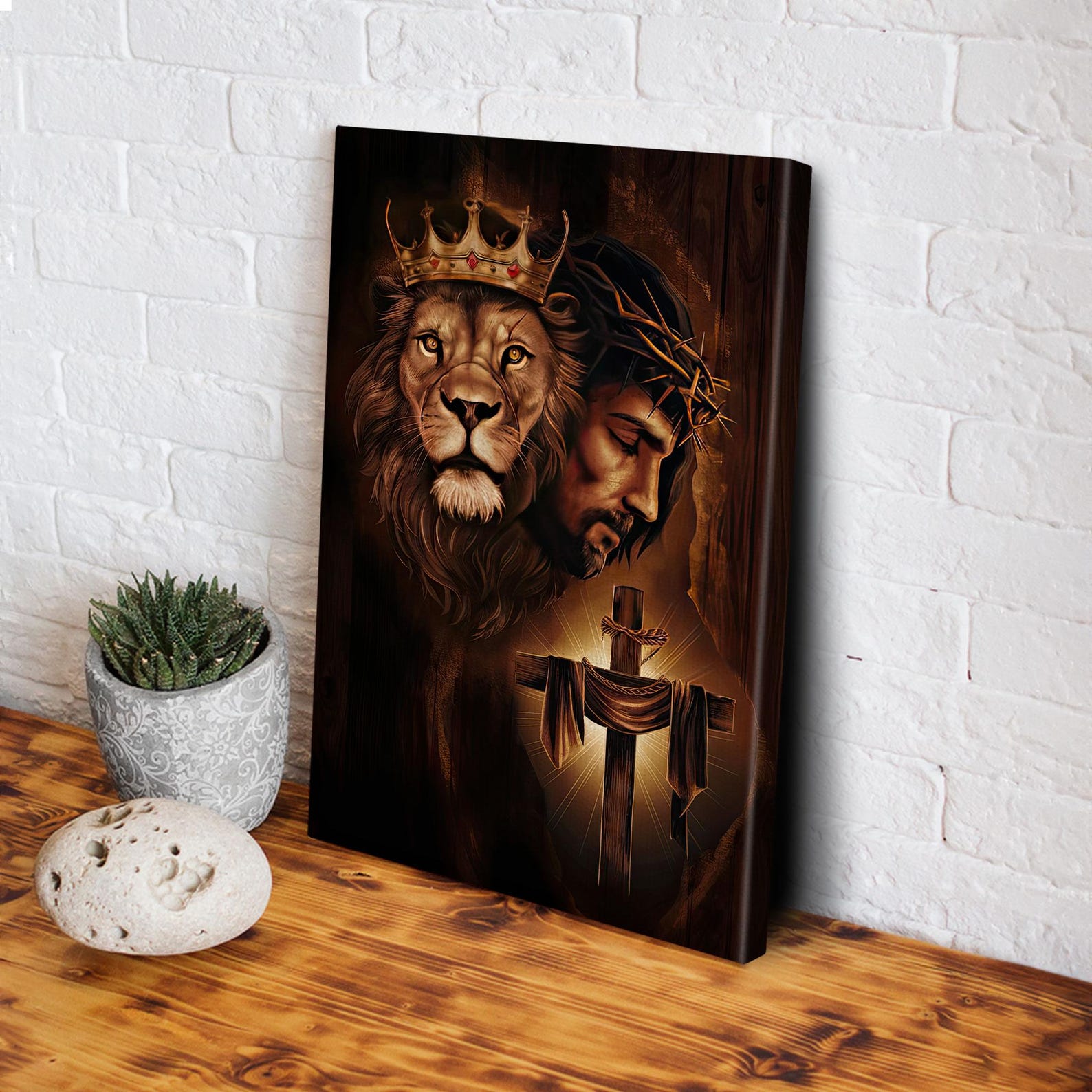 Easter Jesus and the Lion of Judah Canvas – Crowned Majesty and ...