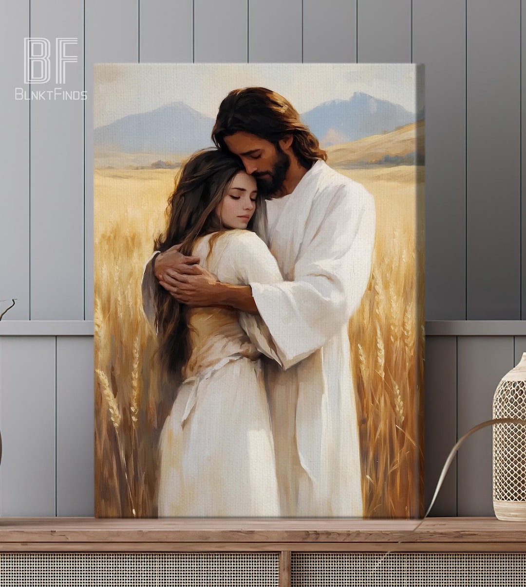Jesus Hugging Girl Canvas, Healing Embrace, Jesus and Woman Art, Modern ...