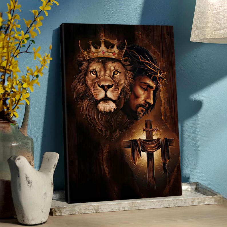 Easter Jesus and the Lion of Judah Canvas – Crowned Majesty and ...