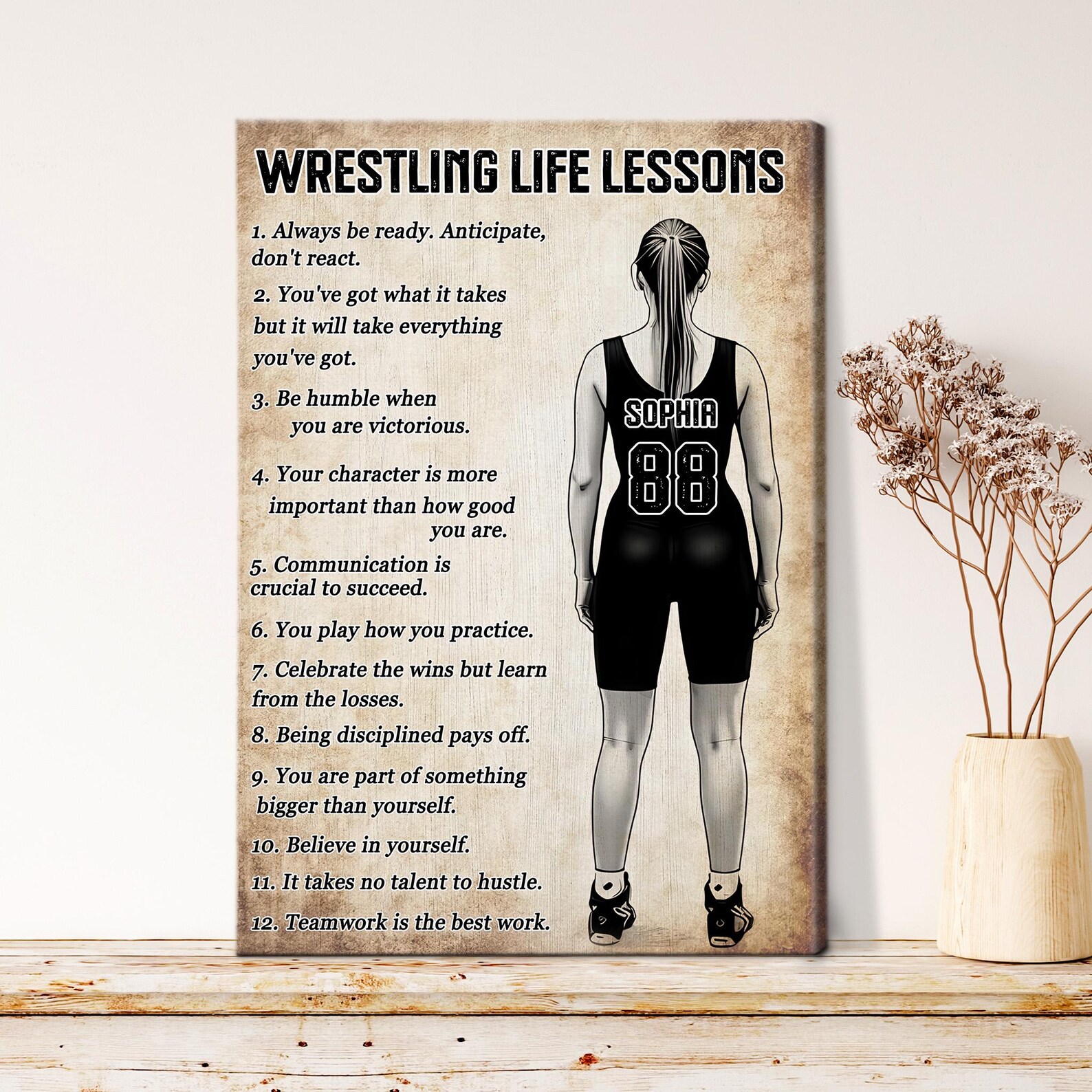 Personalized Wrestling Life Lessons Canvas for Girl, Women, Female ...