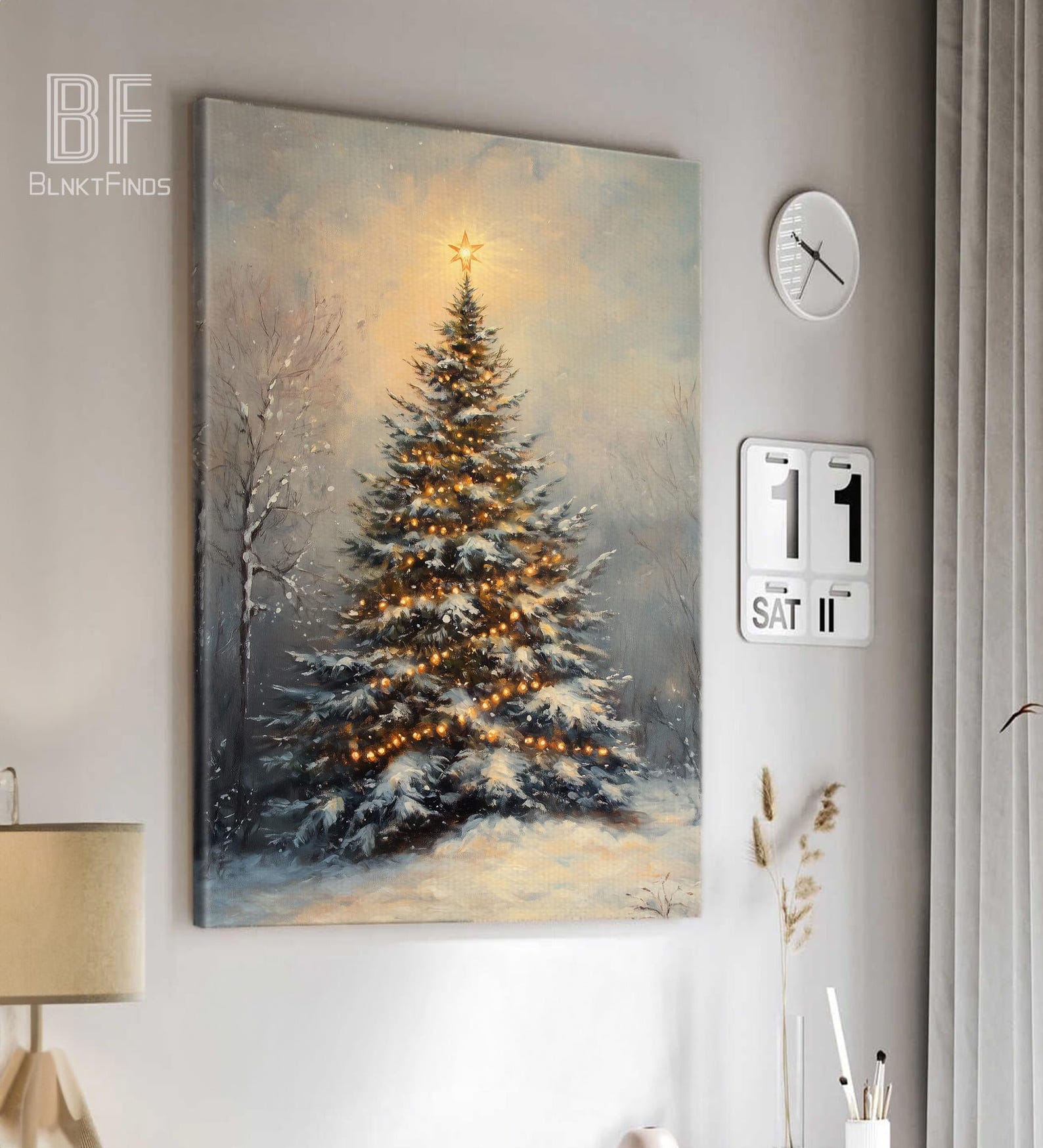 Vintage Moody Christmas Tree Canvas or Poster, Antique Holiday Winter ...