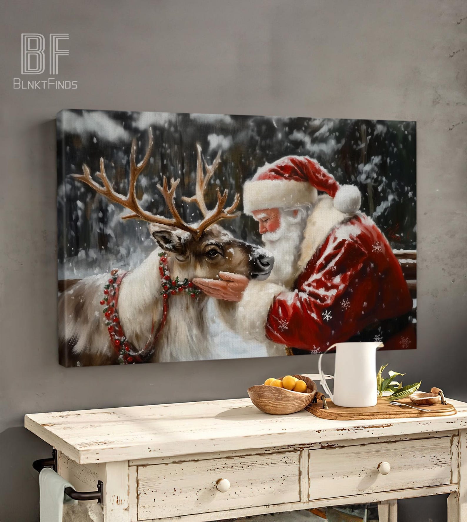 Christmas 2024 Canvas Art: Santa Claus With Reindeer, Festive Holiday ...