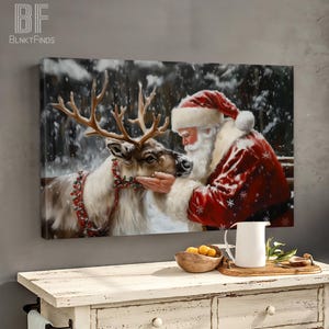 Christmas 2024 Canvas Art: Santa Claus With Reindeer, Festive Holiday ...