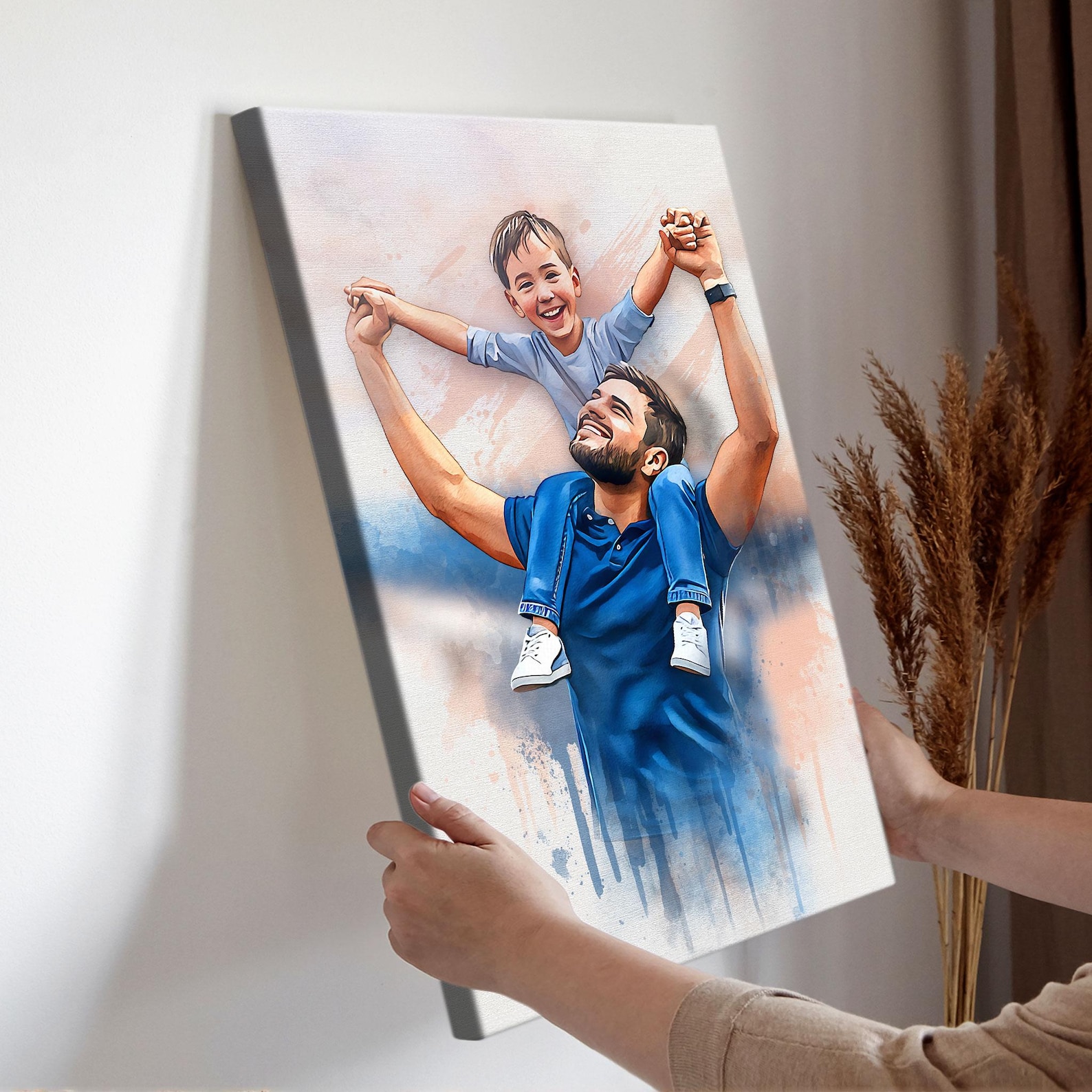Custom Father and Son Portrait Canvas – Watercolor Style From Photo ...