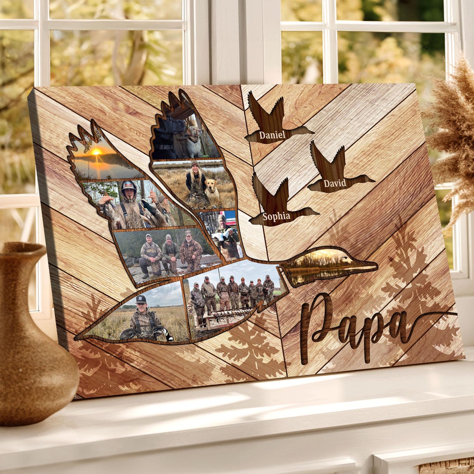 Papa Duck Hunting Canvas, Custom Photo Collage, Rustic Hunting, Father ...