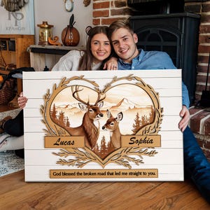 Custom Deer Couple Canvas, God Blessed the Broken Road, Personalized ...