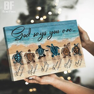 God Says You Are, Sea Turtle on Sand Beach Art Canvas, Turtle Canvas ...