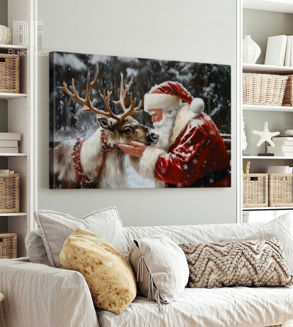 Christmas 2024 Canvas Art: Santa Claus With Reindeer, Festive Holiday ...