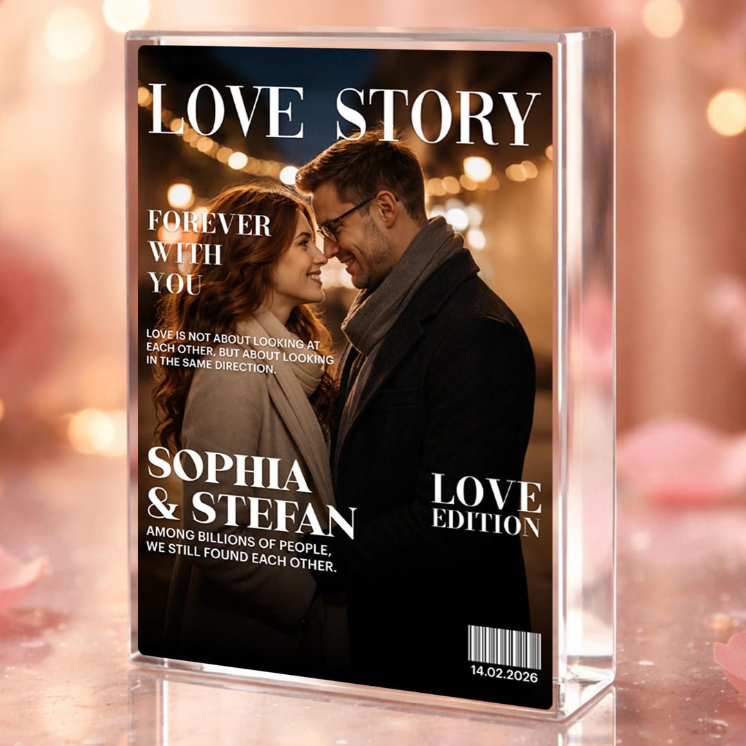 Custom Love Story Magazine Cover Acrylic Block, Personalized Couple ...