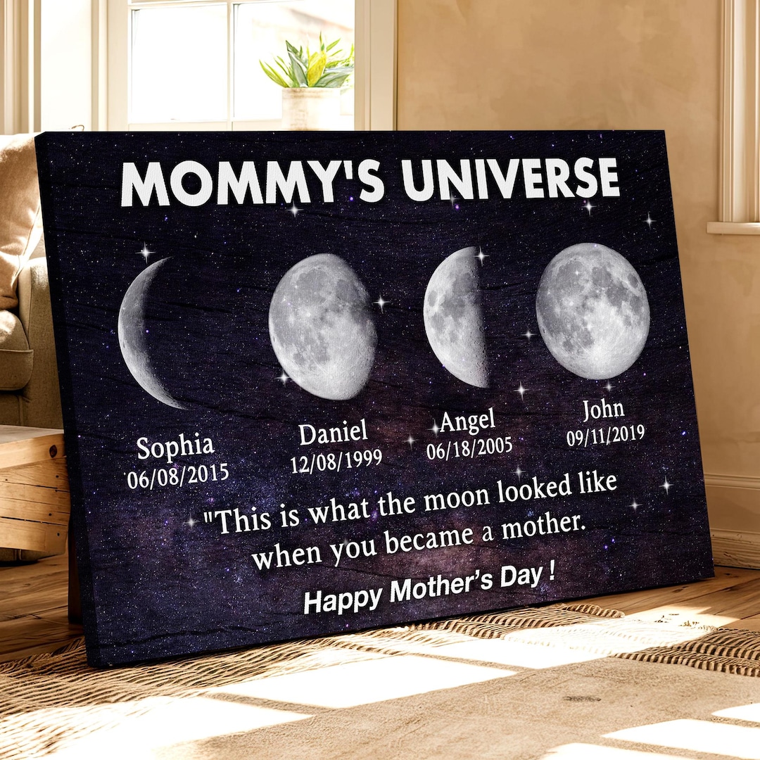 Personalized Mother's Day Moon Phase Canvas, Starry Night Sky Custom ...