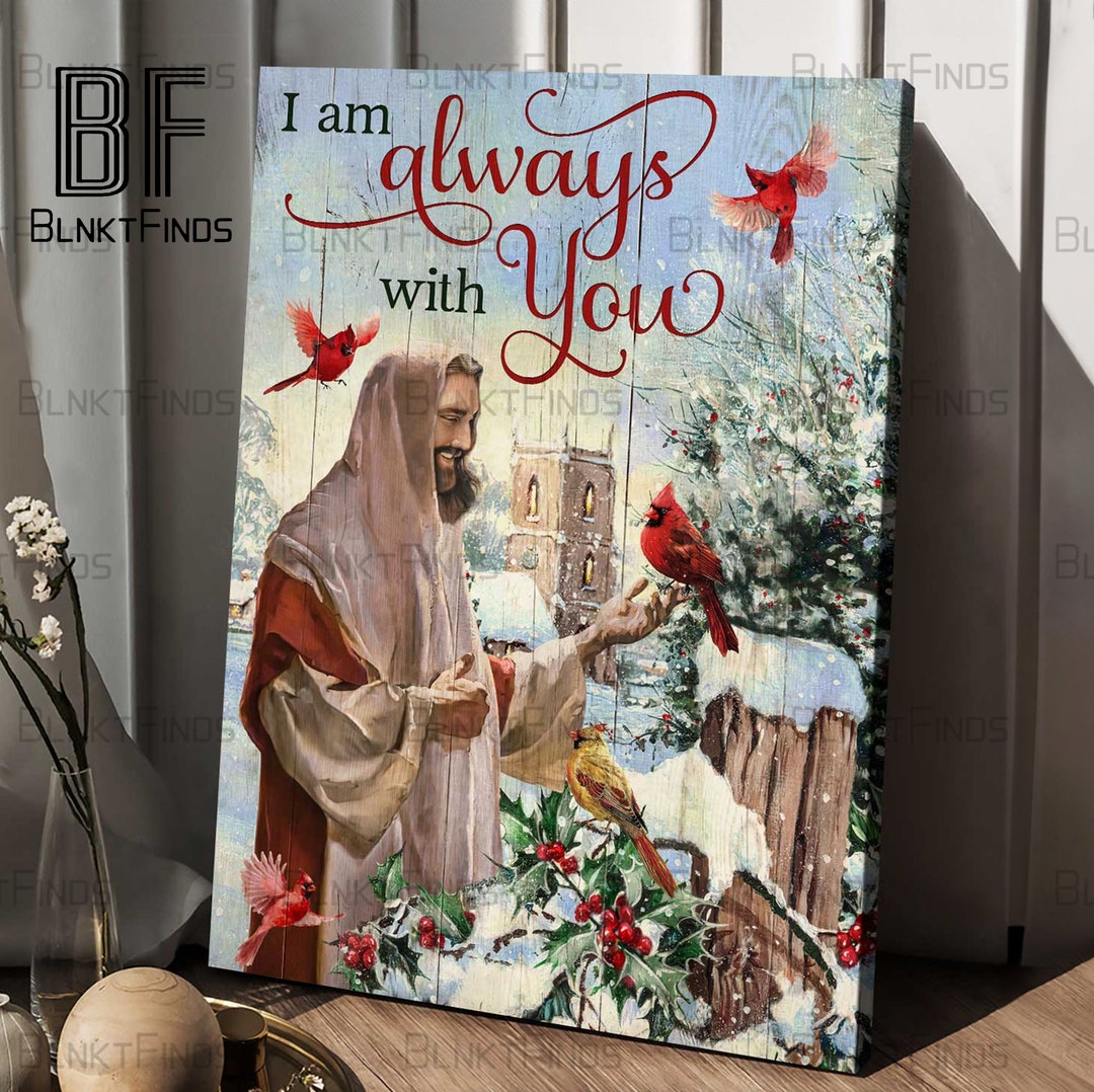 Jesus With Cardinal Art Canvas, Christmas 2023 Art Gift, Memorial Wall ...