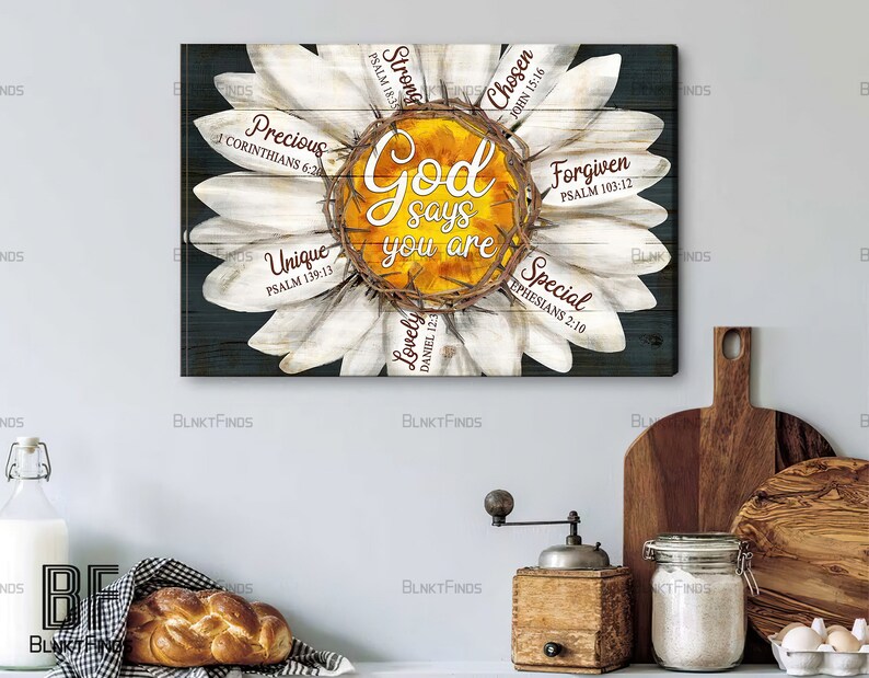 God Says You Are Canvas, Daisy Flower Vintage Art, Daisy Flower Canvas ...