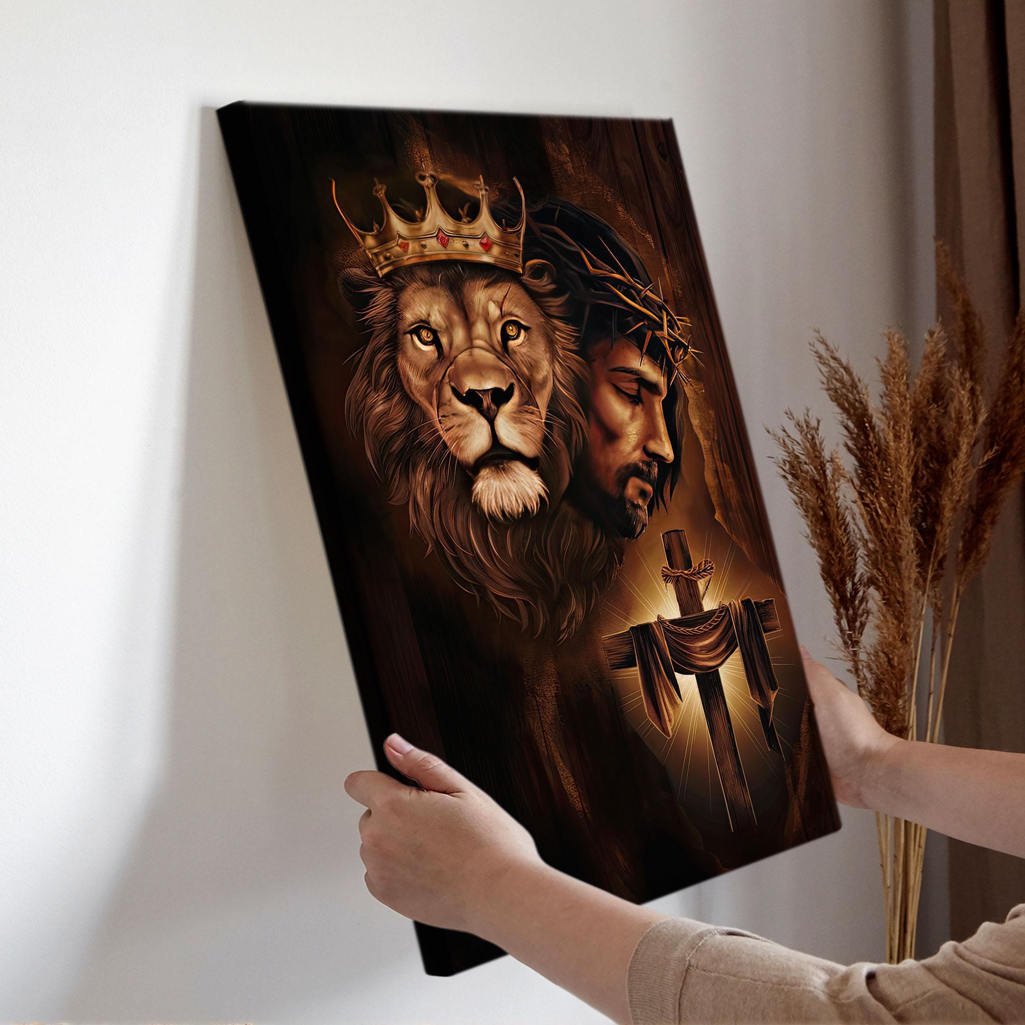 Easter Jesus and the Lion of Judah Canvas – Crowned Majesty and ...
