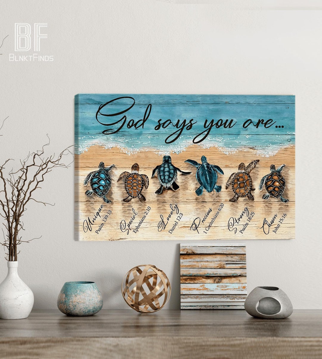 God Says You Are, Sea Turtle on Sand Beach Art Canvas, Turtle Canvas ...