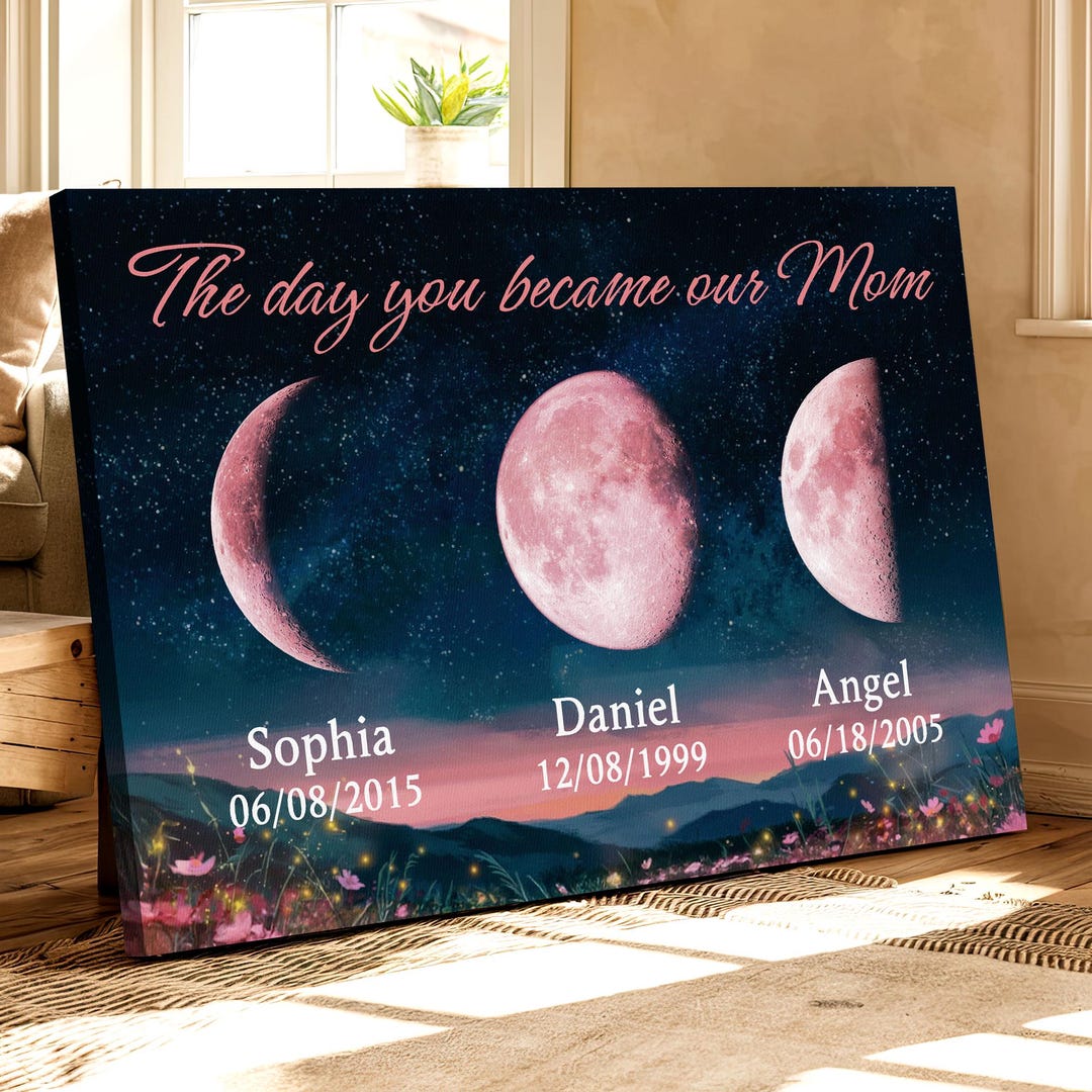 Custom Moon Phase Canvas, the Day You Became Our Mom, Personalized Kids ...