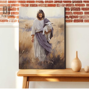 The Journey Home Jesus Art Canvas, Jesus Hold a Lamb Faith Inspired Art ...