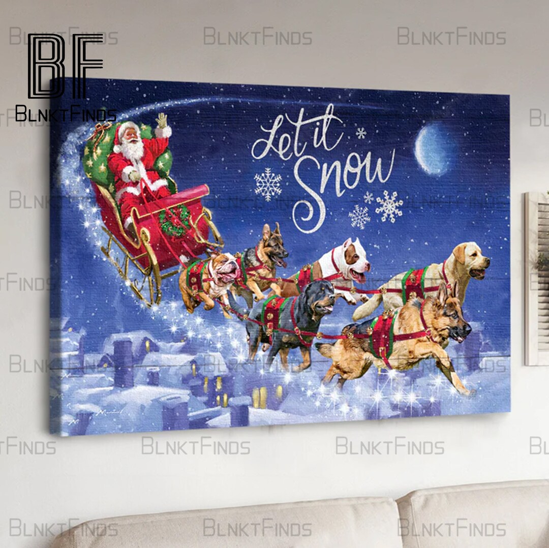 Santa Claus Art, Santa With Dogs Funny Art, Santa Canvas Print ...