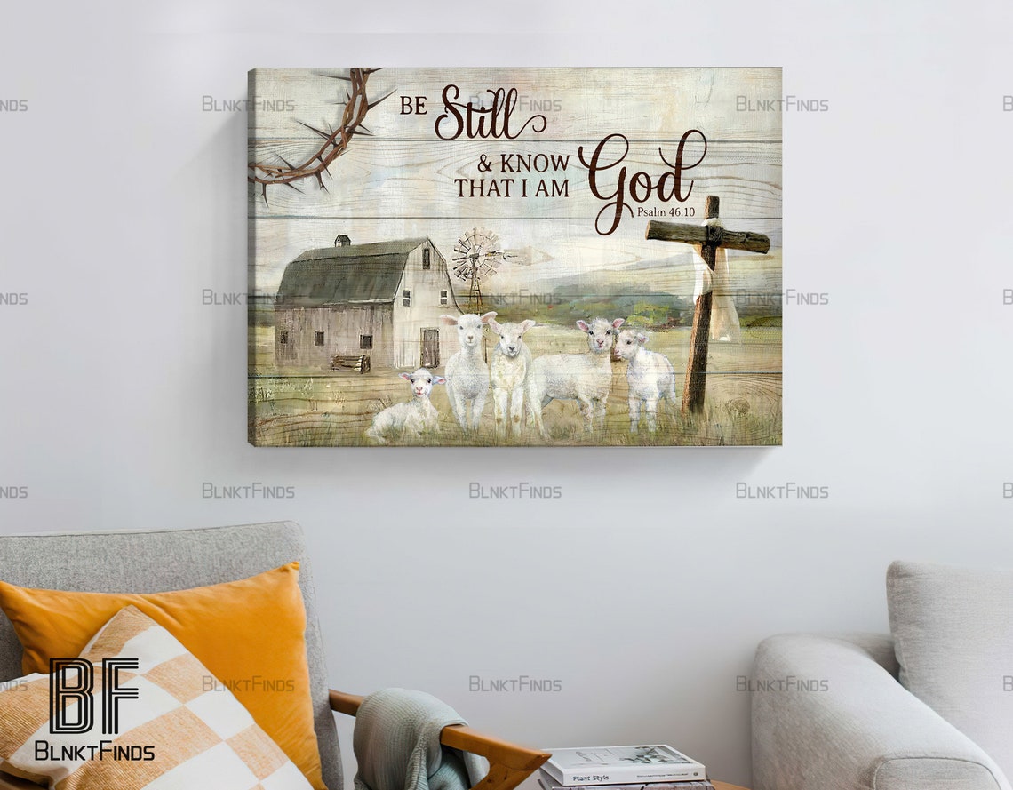 Lambs Painting Old Farmhouse Art Be Still and Know That I Am - Etsy