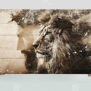 Jesus and Lion Face Art, Lion of Judah Canvas, Jesus and Lion Painting ...