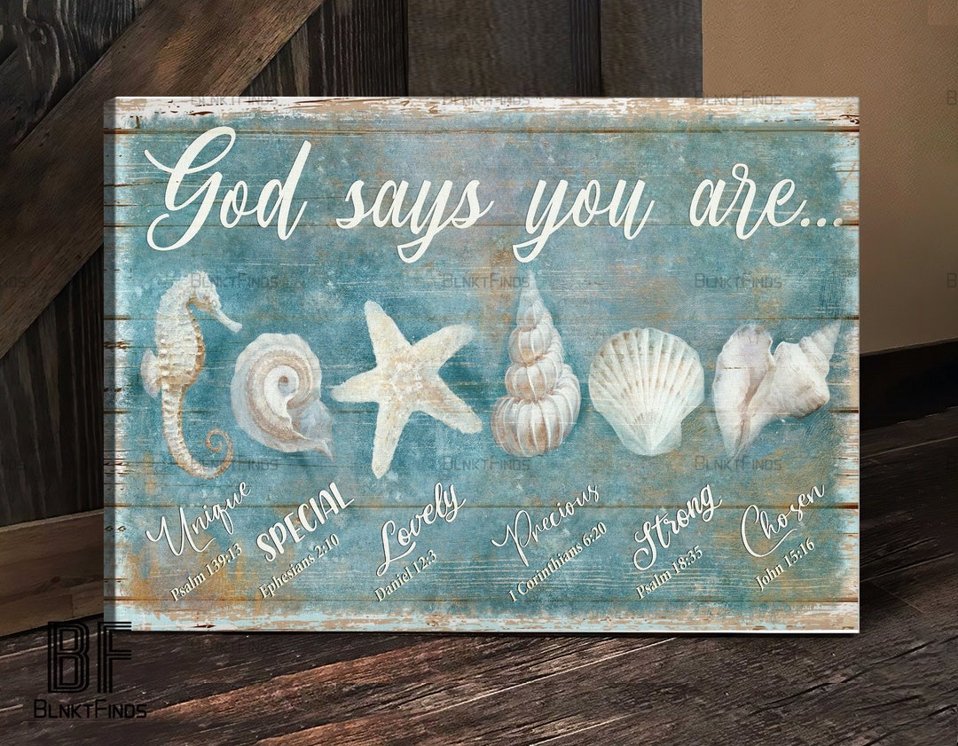 Seashells Painting, God Says You Are Canvas, on the Beach Canvas ...