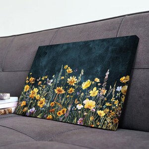 Rustic Wildflower Poster, Dark Floral Botanical Canvas, Summer Meadow ...