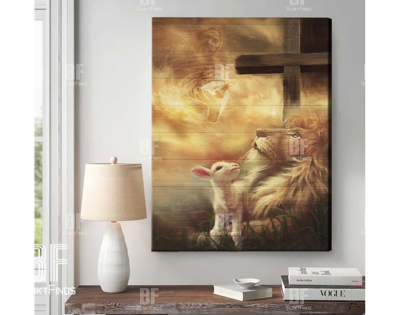 Lion and Lamb Art Canvas Lion of Judah Light Sunset Lamb of - Etsy