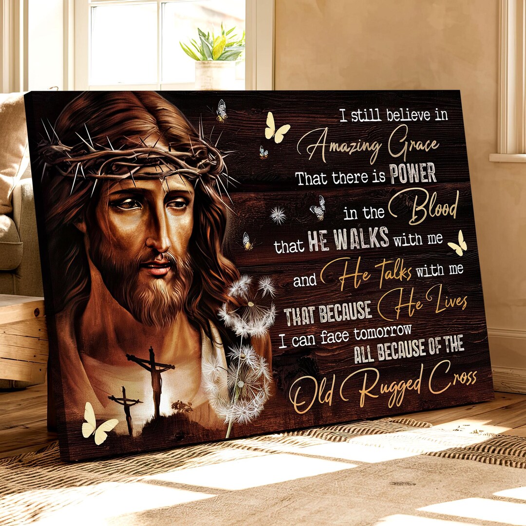 The Old Rugged Cross & Jesus Canvas – Christian Wall Art – Faith Grace ...