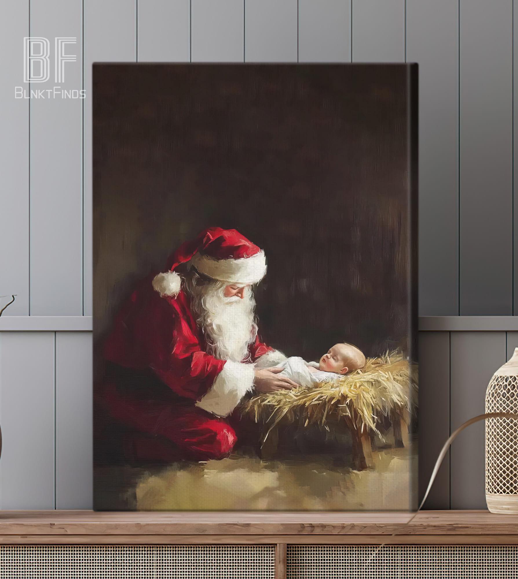 Santa and Baby Jesus Canvas, Christmas Nativity Wall Art, Santa ...