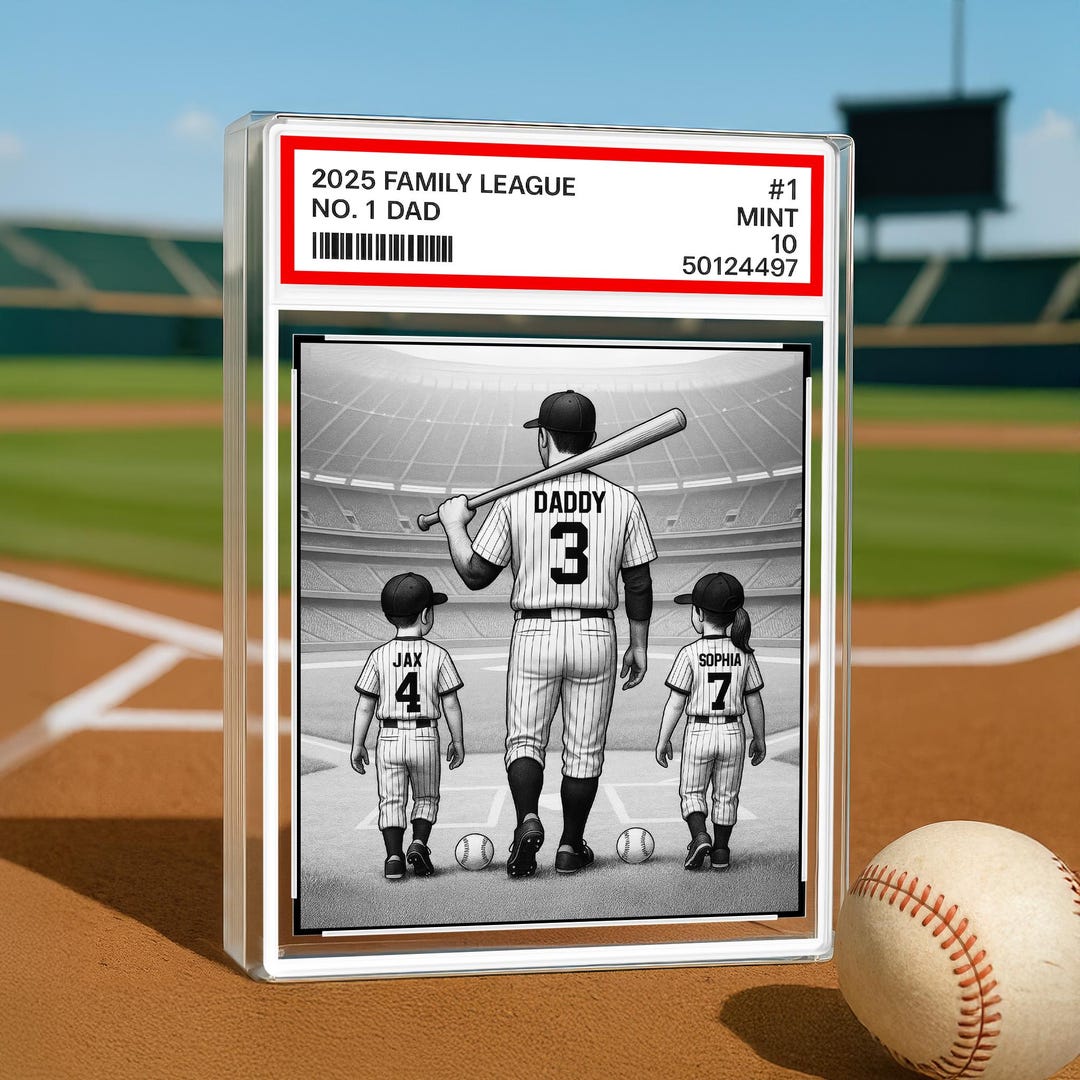 Baseball No.1 Dad Grandpa Man & Kids Trading Card Style Personalized ...