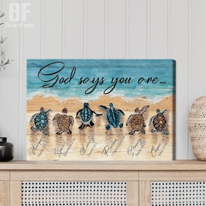 God Says You Are, Sea Turtle on Sand Beach Art Canvas, Turtle Canvas ...