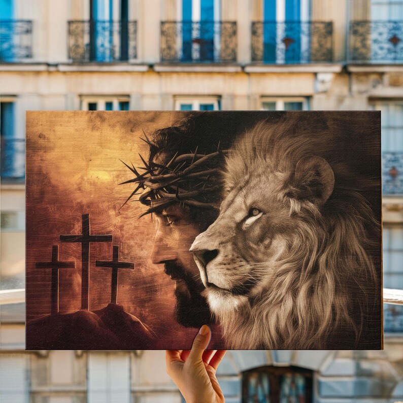 Lion of Judah and Jesus Christ Canvas Print - Christian Wall Art With ...