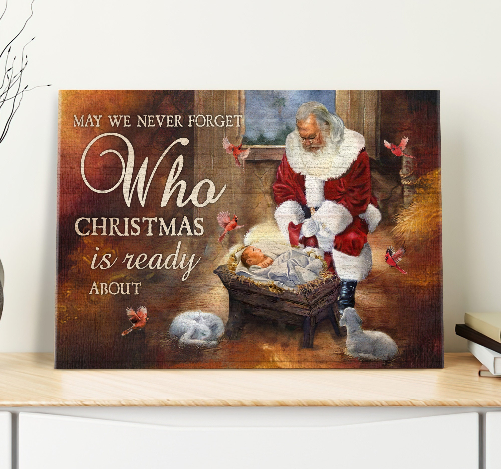 Kneeling Santa Praying for a Baby Christ Baby Jesus CANVAS - Etsy Canada