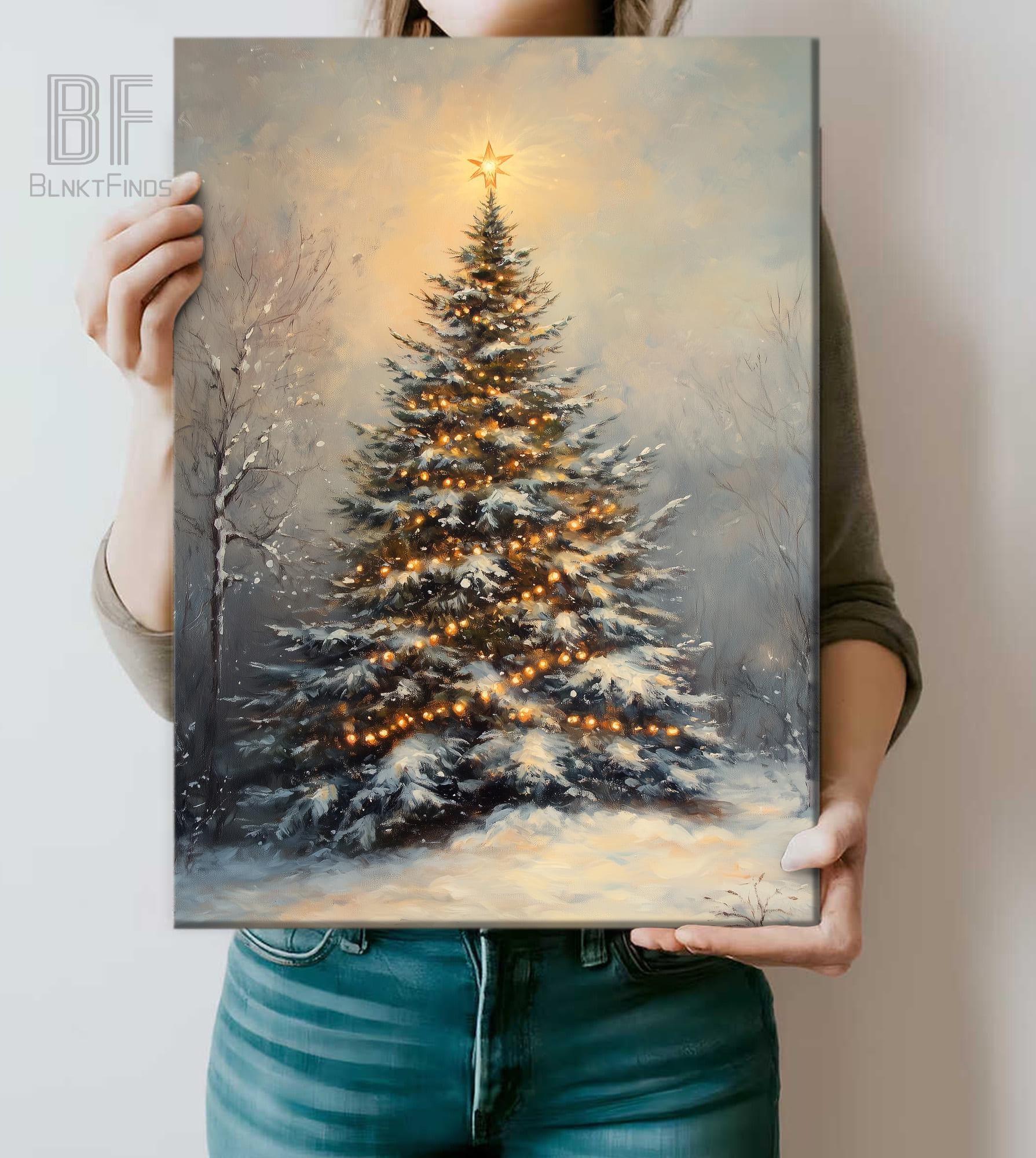 Vintage Moody Christmas Tree Canvas or Poster, Antique Holiday Winter ...