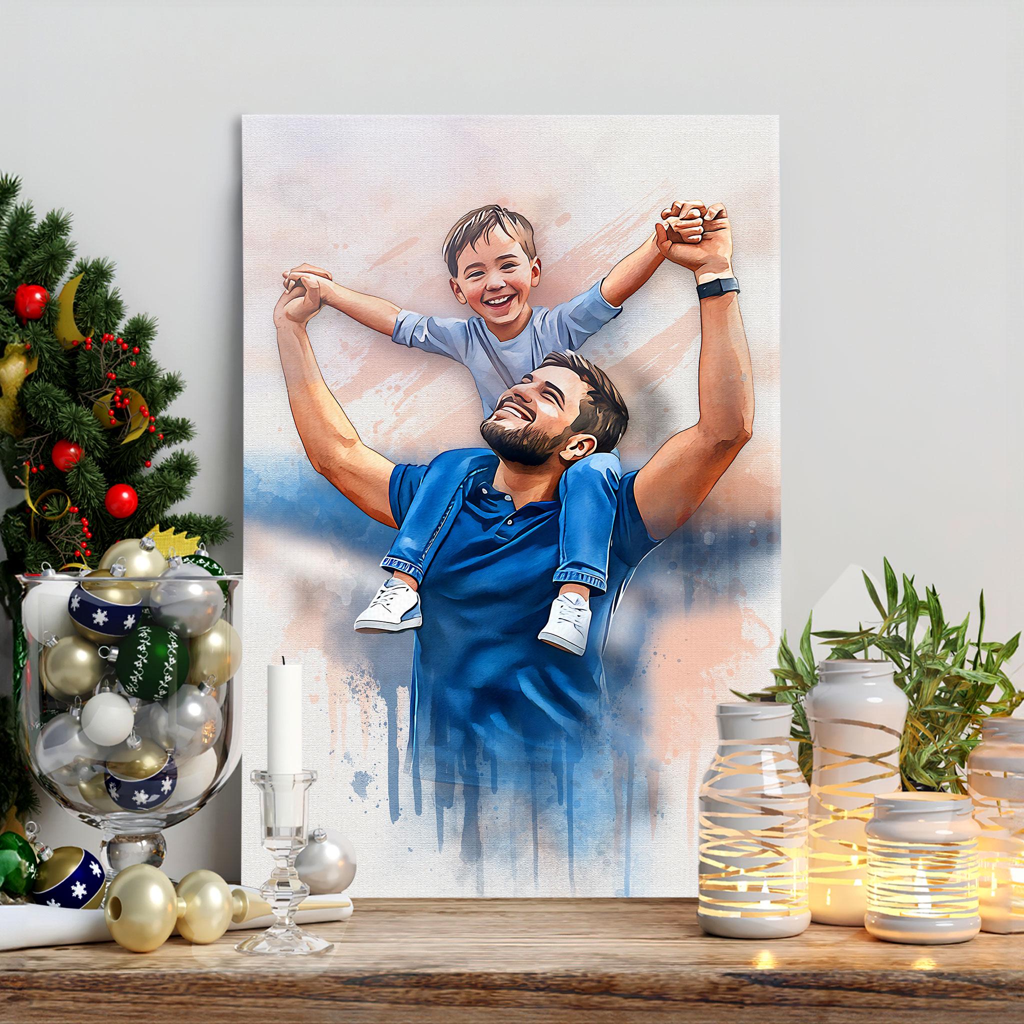 Custom Father and Son Portrait Canvas – Watercolor Style From Photo ...