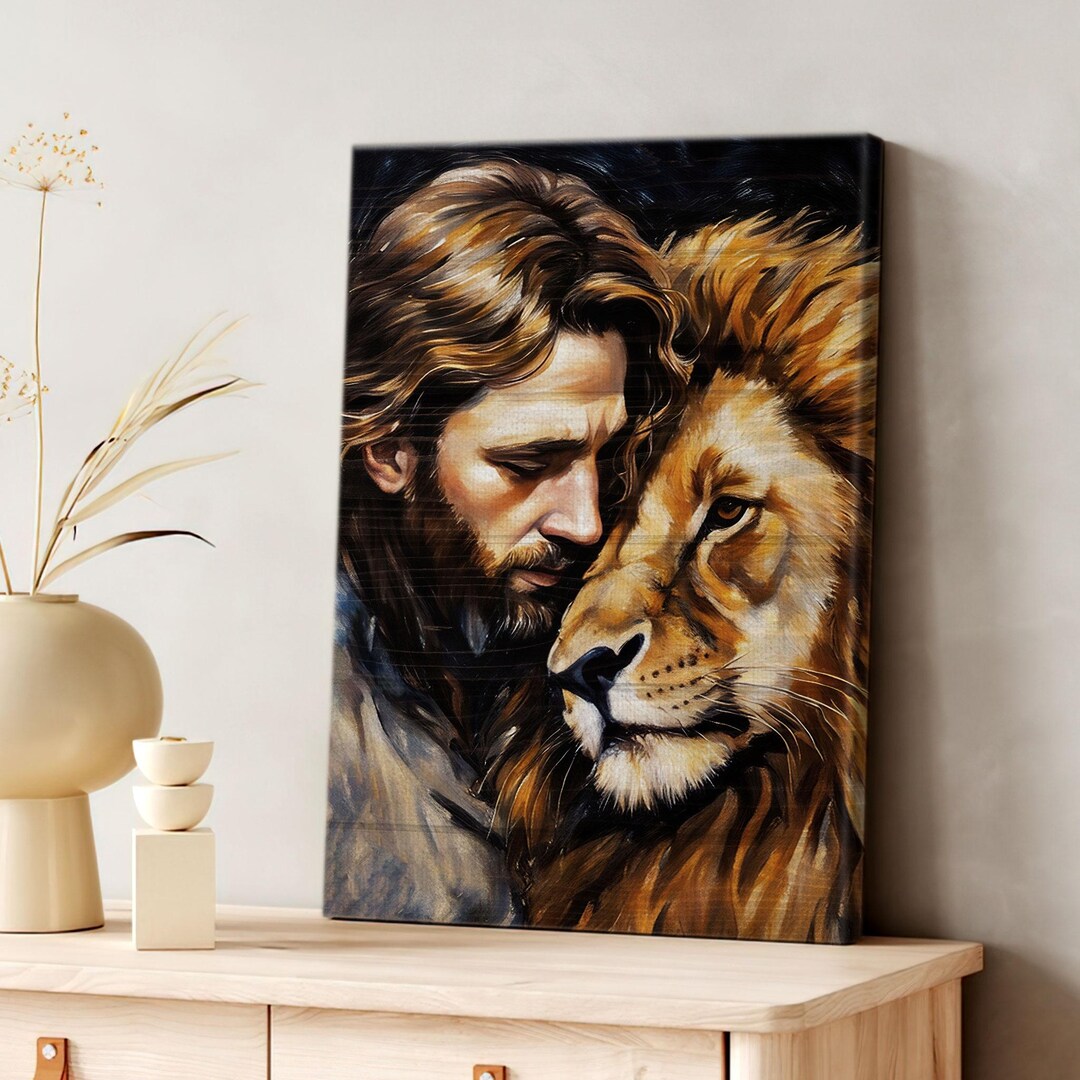 Jesus and the Lion – Symbolic Lion of Judah Wall Art Canvas ...