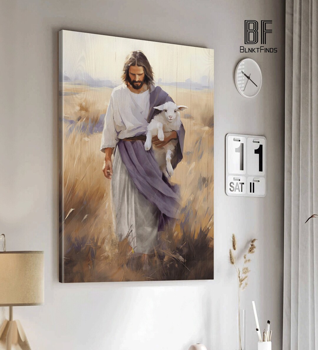 The Journey Home Jesus Art Canvas, Jesus Hold a Lamb Faith Inspired Art ...
