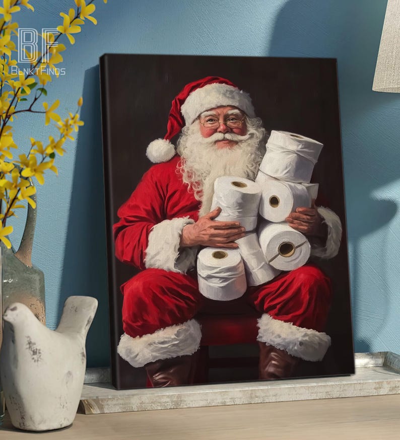 Santa Bathroom Canvas Wall Art, Funny Christmas Decor, Festive Holiday ...