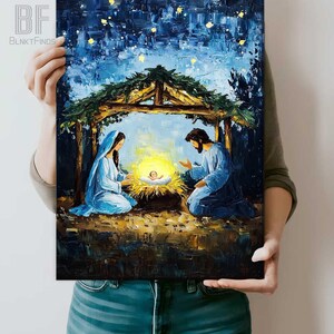 Holy Nativity Scene Canvas, Birth of Jesus Christ Art, Christmas Manger ...