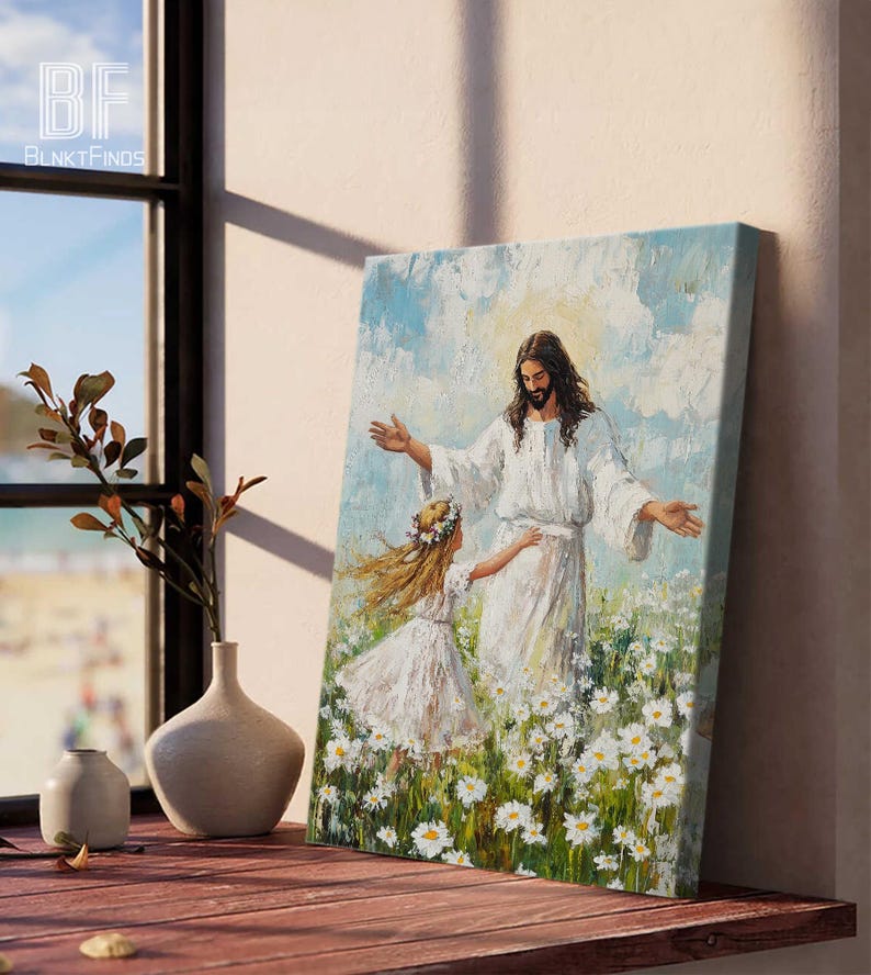 Jesus and Girl Dancing Canvas, Modern Christian Art Poster, Jesus With ...