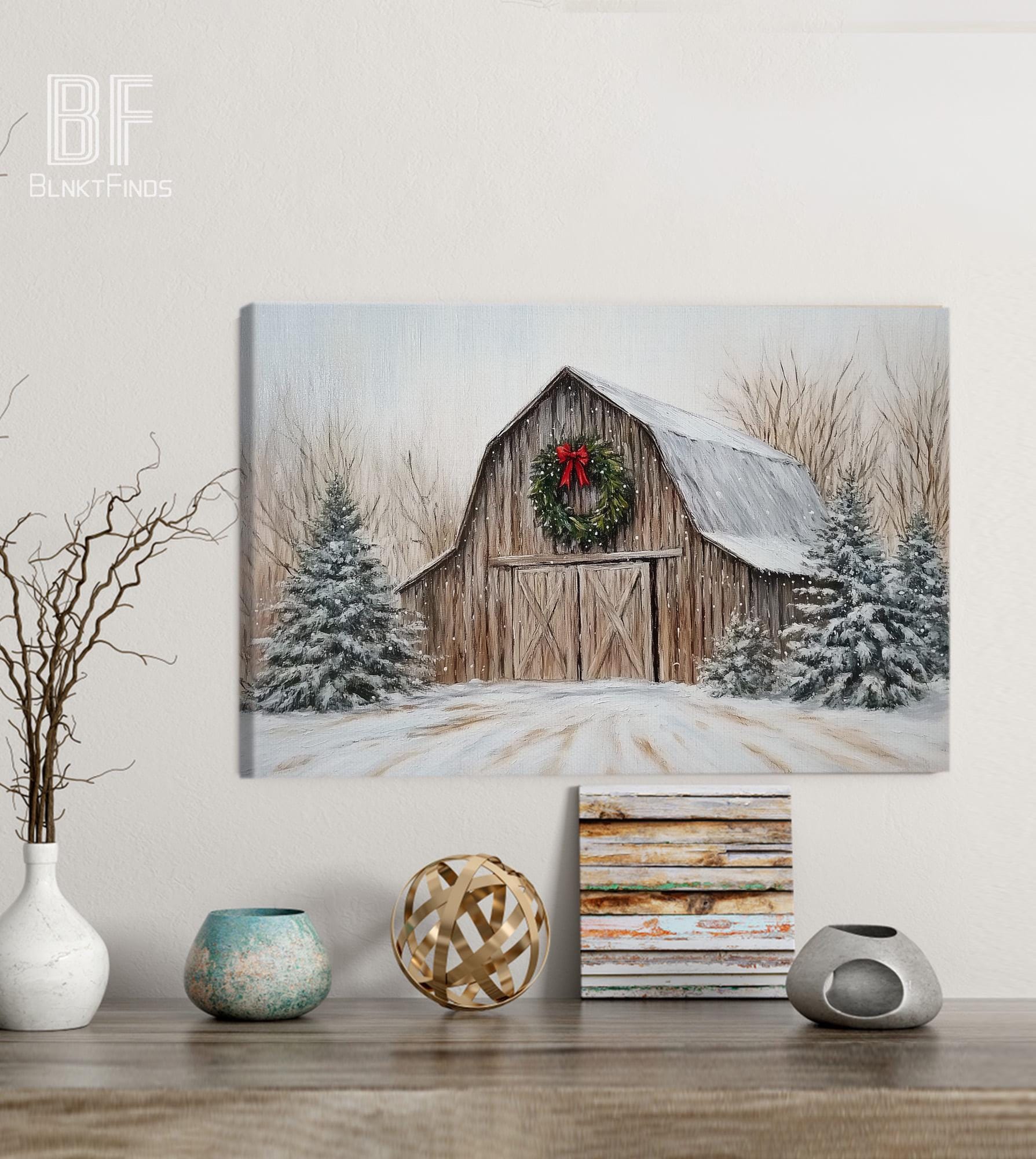 Winter Christmas Time Canvas Wall Art, Farmhouse Christmas Decor ...