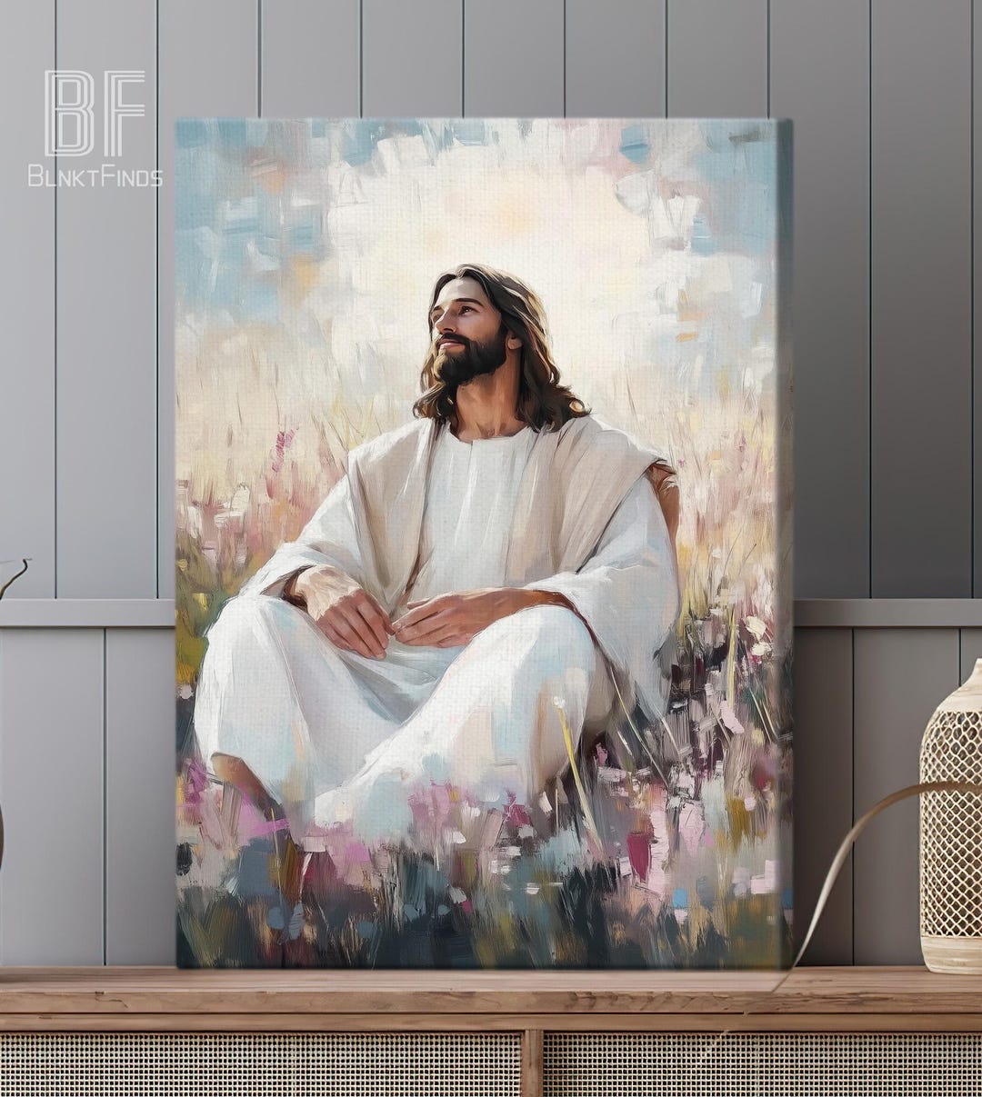 Jesus Smiling on a Sunlit Field, Modern Christian Art, Jesus Portrait ...