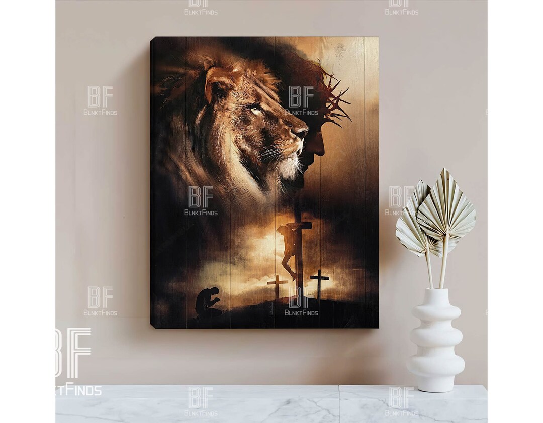 Lion of Judah, Jesus and Lion Art Painting, 3 Crosses Under God Art ...