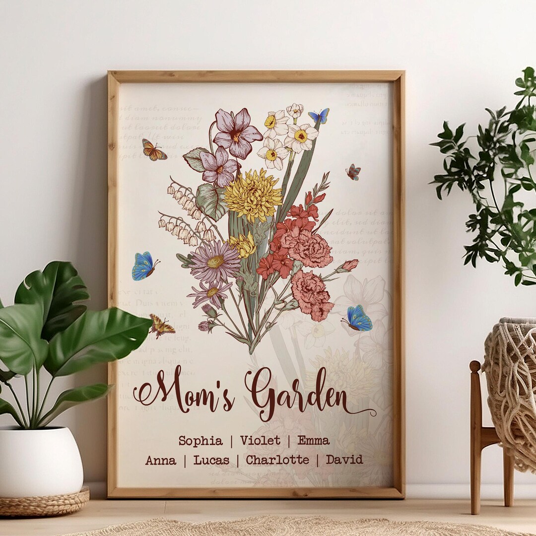 Personalized Mom's Garden Poster, Custom Birth Flower Family Names ...