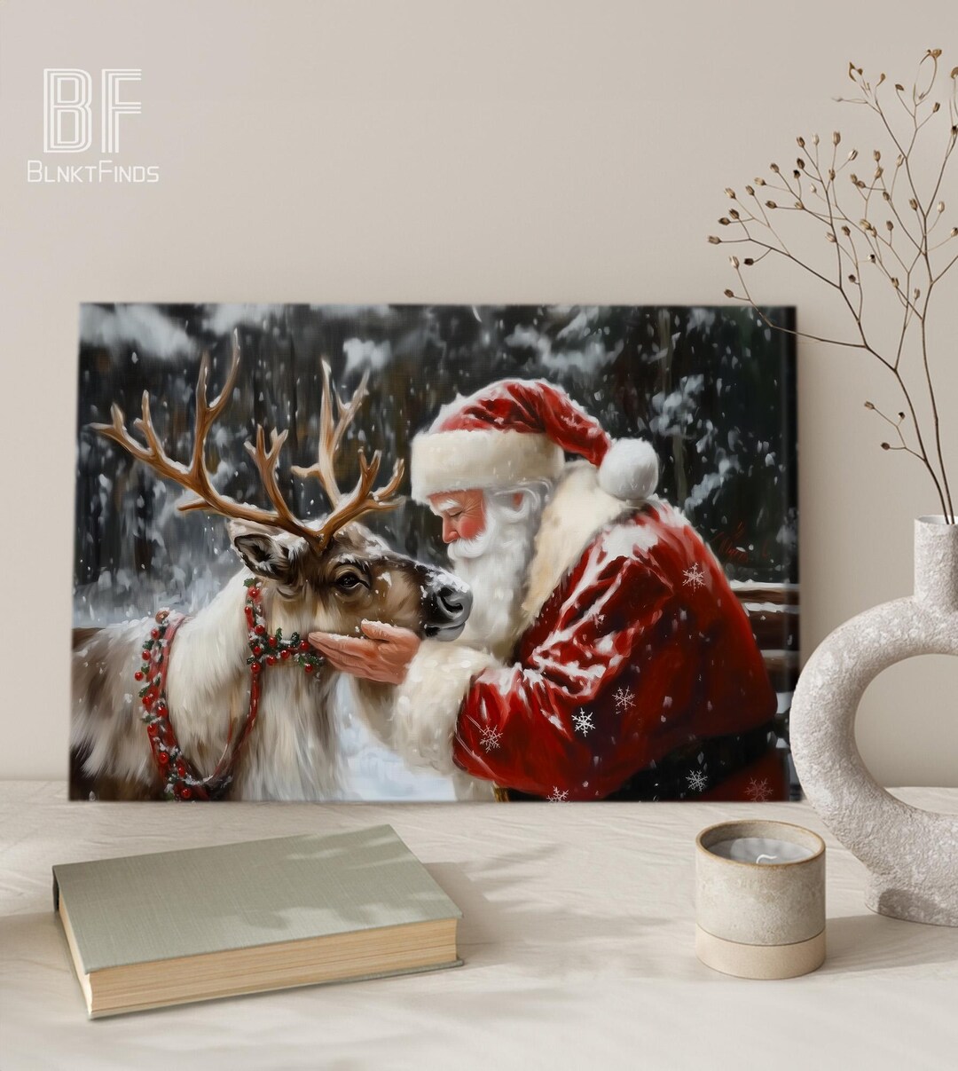 Christmas 2024 Canvas Art: Santa Claus With Reindeer, Festive Holiday ...