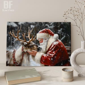 Christmas 2024 Canvas Art: Santa Claus With Reindeer, Festive Holiday ...