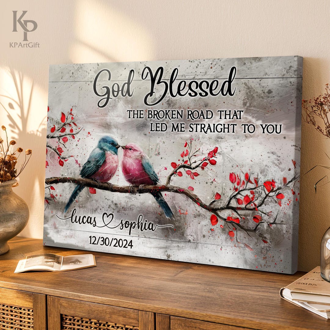 Flaming Heart Couple Canvas With Personalized Names and Dates, Romantic ...